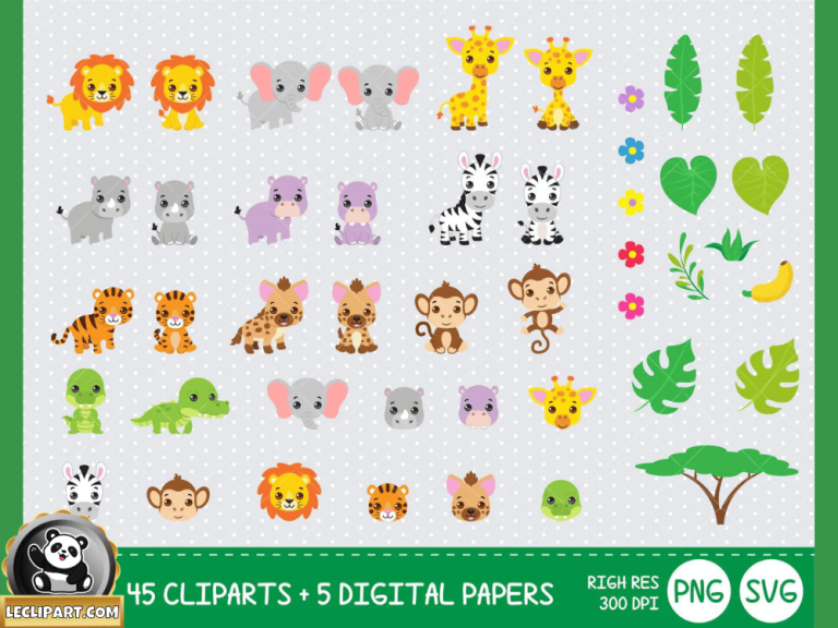 Cute Safari Animals SVG Collection Cut Files for Cricut and Silhouette